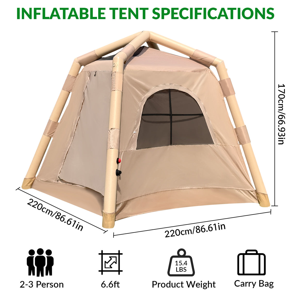 AirVenture Instant Glamping Tent – 3-Person, Waterproof (Pump Included ...